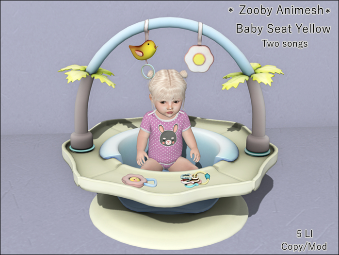 Second Life Marketplace - Zooby Animesh Baby Seat Yellow{Pink&Blue}