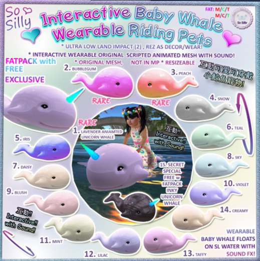 Second Life Marketplace - 01 SoSilly Baby Whale Ride - LAV.UNICORN RARE