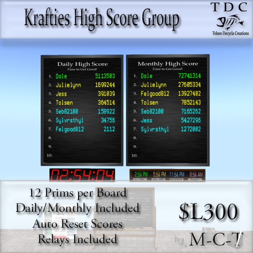 Second Life Marketplace - [TDC] Krafties High Score Board Group