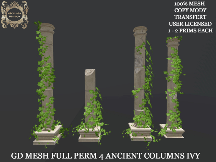 Second Life Marketplace - GD MESH FULL PERM 4 ANCIENT COLUMNS IVY