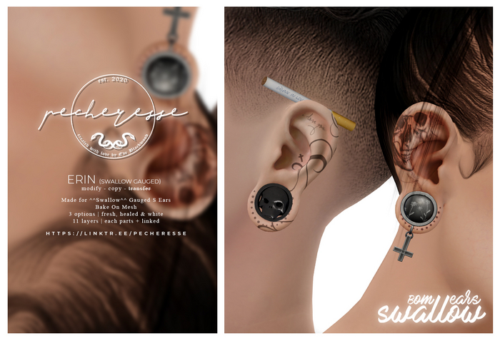 Second Life Marketplace - pecheresse. erin tattoo (swallow gauged S)