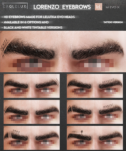 Second Life Marketplace - EGX. HD Lorenzo Eyebrows W Tattoos DEMO