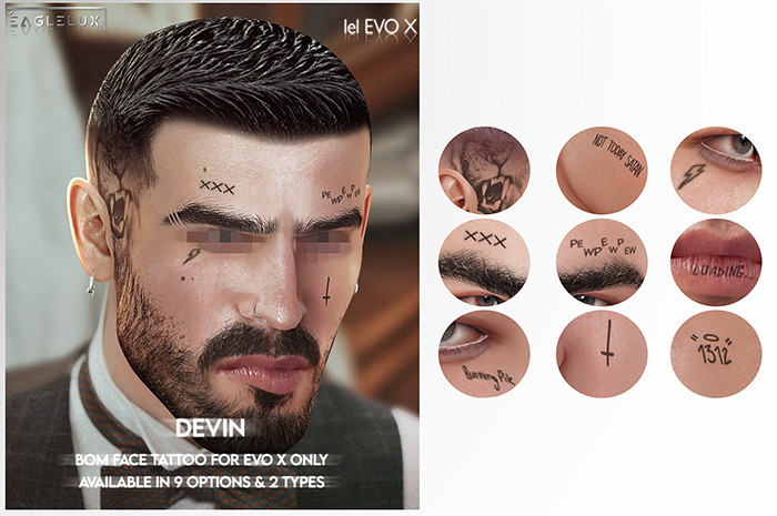 Second Life Marketplace - EGX. BOM Devin Face Tattoo (EVO X)