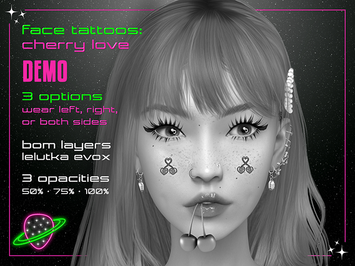 Second Life Marketplace - .spaceberry. cherry love face tattoos DEMO