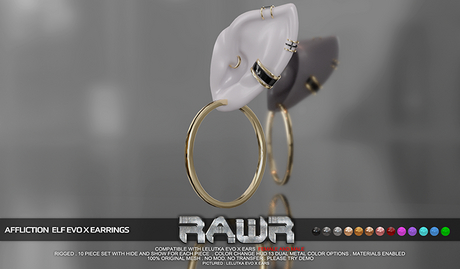 Second Life Marketplace - RAWR! Affliction ELF EvoX Earrings (add me)