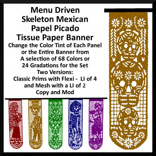Second Life Marketplace - Skeleton Mexican Papel Picado Tissue Paper Banner