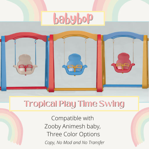 Second Life Marketplace - .:bb:. Tropical Rainbow Playtime Swing (zooby ...