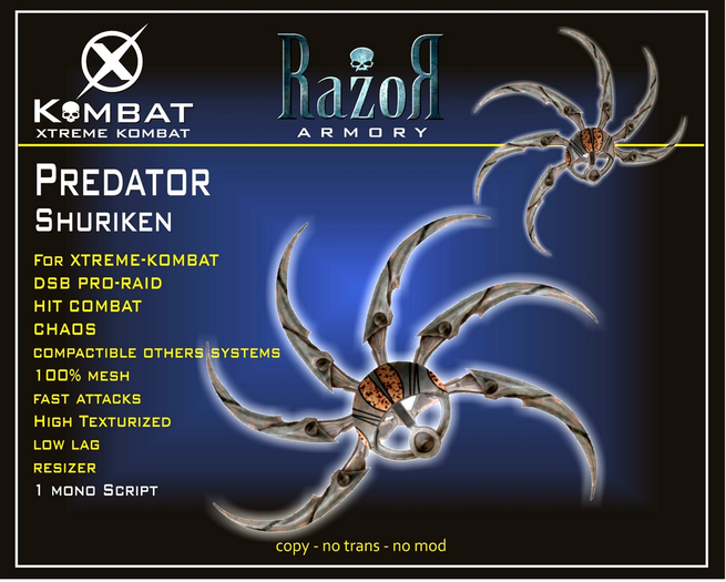 Second Life Marketplace - .::Razor::. >> Predator Shuriken