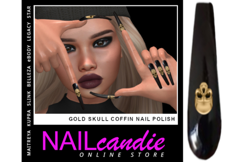 Second Life Marketplace - Nail candie_Coffin Nails_Black_Gold Skull