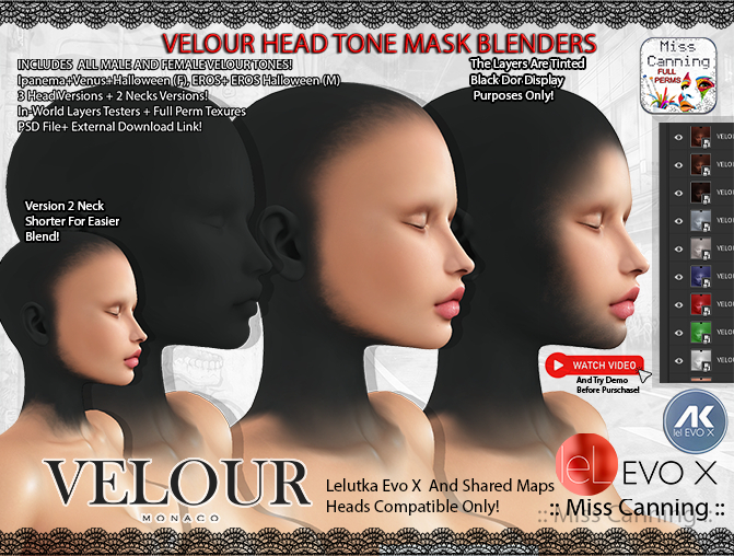 Second Life Marketplace - * :: Miss Canning ::[ VELOUR HEAD TONE MASK ...