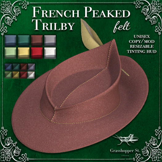 Second Life Marketplace - Grasshopper St French Peaked Trilby - Felt