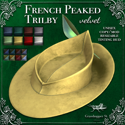 Second Life Marketplace - Grasshopper St French Peaked Trilby - Velvet