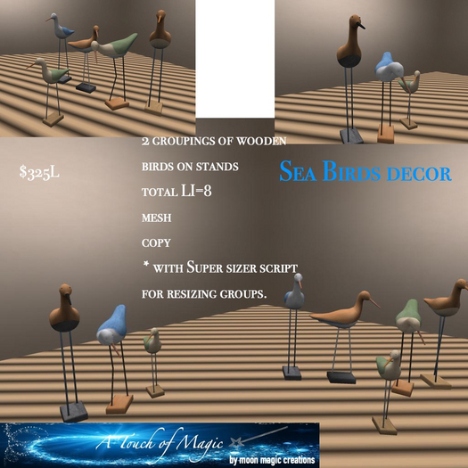 Second Life Marketplace - Wooden sea birds on stands 2 grouping -Box LI=8
