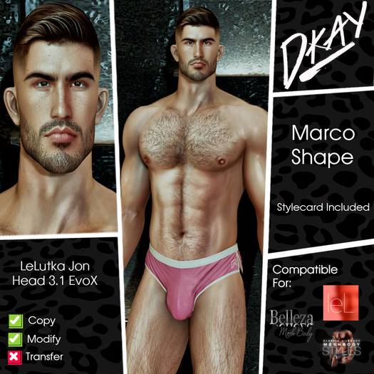 Second Life Marketplace - ~DKAY SHAPES~ MARCO Shape LeLUTKA Jon 3.1 EVOX/LEG/JAKE
