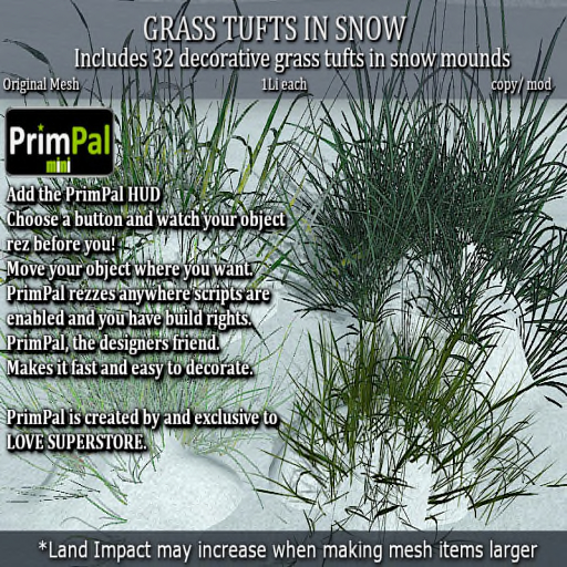 Second Life Marketplace - PRIMPAL© MINI - GRASS TUFTS IN SNOW