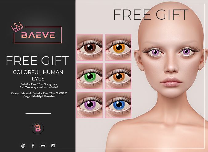 Second Life Marketplace - Baeve // [Gift] Colorful Human Eyes - Lelutka ...