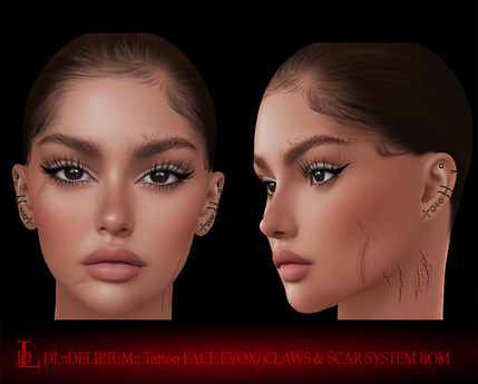 Second Life Marketplace - DL::DELIRIUM:: Tattoo FACE EVOX/ CLAWS& SCAR ...