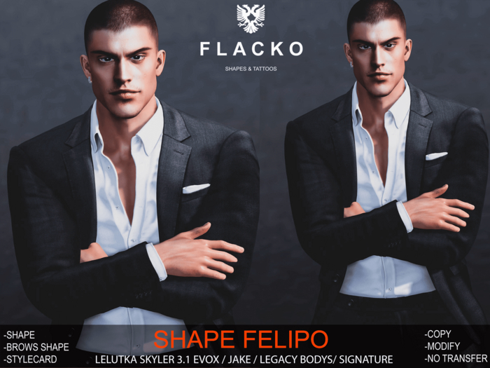 Second Life Marketplace - FLACKO - Shape Felipo Lelutka Skyler 3.1 evox
