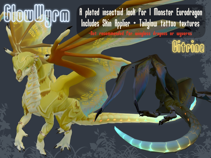 Second Life Marketplace - ZIGOTON - Glow Wyrm Eurodragon Skin (Citrine)