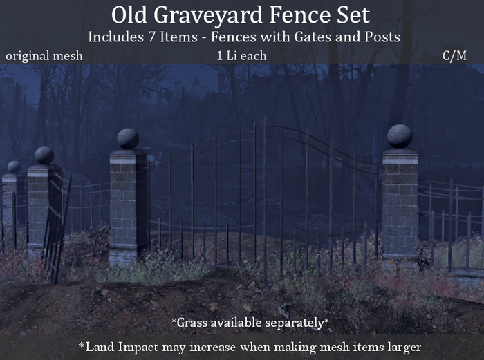 Second Life Marketplace - LOVE SUPERSTORE - OLD GRAVEYARD FENCE SET