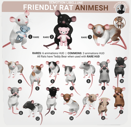 Second Life Marketplace - SEmotion Libellune Friendly Rat Animesh COMMON 17