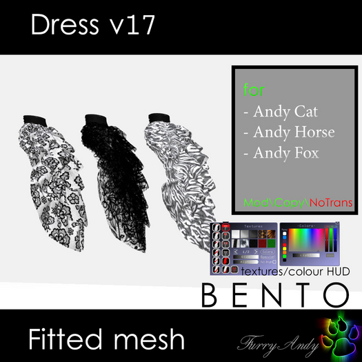 Second Life Marketplace - DEMO - Furry Andy - Dress v17 for Andy Cat/Horse/Fox