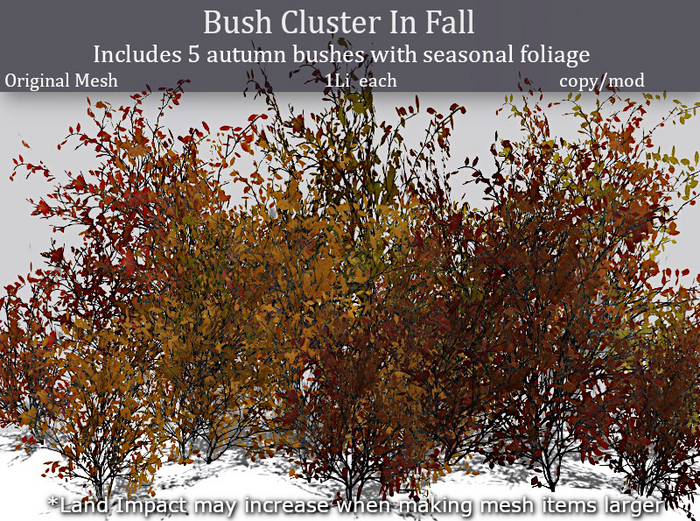 Second Life Marketplace - LOVE SUPERSTORE - BUSH CLUSTER IN FALL PACK