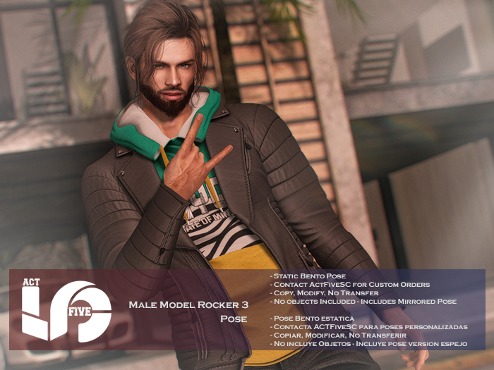 Second Life Marketplace - ACT5-930-Male Model Rocker 3 Pose BOXED