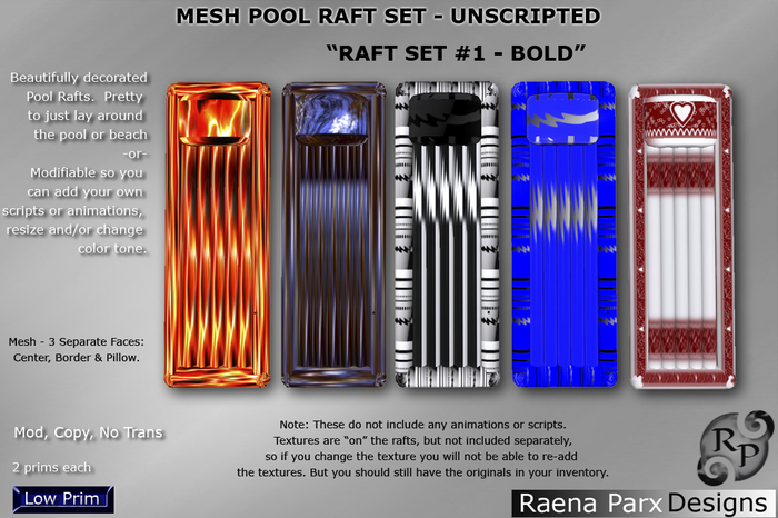 Second Life Marketplace - POOL RAFT SET #1 "BOLD" - 5 MESH UNSCRIPTED ...