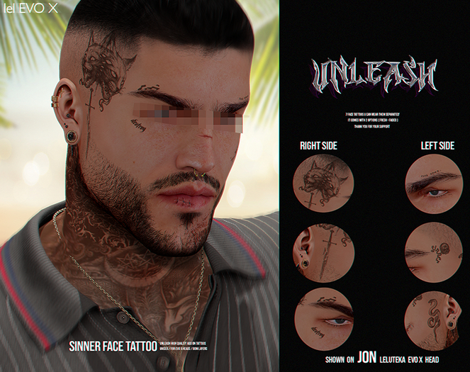 Second Life Marketplace - UNLEASH - Sinner face tattoo // EVO X