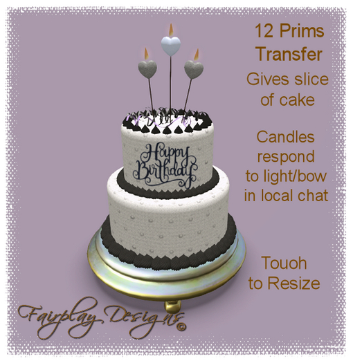 Second Life Marketplace - ~R~Two Tier Classy Silver Birthday Cake~Touch ...