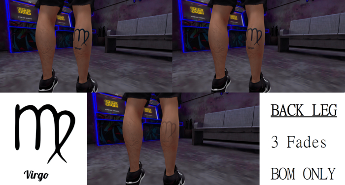 Second Life Marketplace - Virgo Zodiac Sign Tattoo - Back R Leg