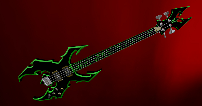 Second Life Marketplace - Pure Evil Bass Guitar Black and Green (Box)