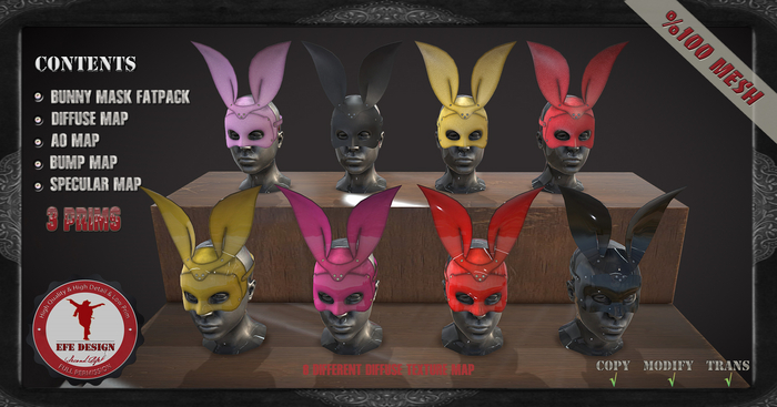 Second Life Marketplace Efe Design Bunny Mask Fatpack Fullperm