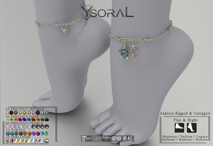 Second Life Marketplace - ~~ Ysoral ~~ .:Luxe Anklets Turtle:.(RIG / UNRIG)
