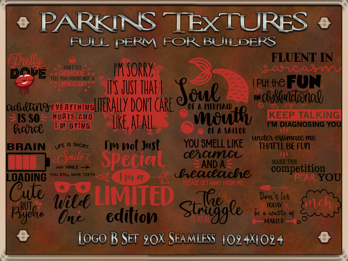 Second Life Marketplace - Parkins Textures - Logo B Set - 20 x Alpha ...