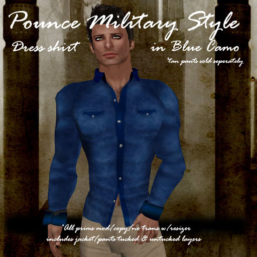 Second Life Marketplace - *P* Pounce Military Style Dress Shirt in Blue ...