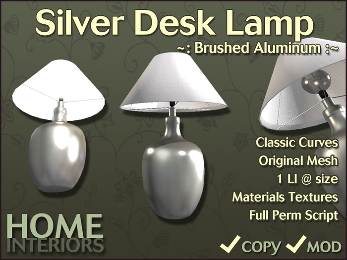 Second Life Marketplace - Home Interiors: Silver Desk Lamp: Brushed ...