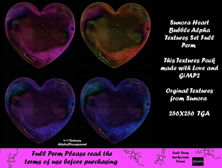 Second Life Marketplace - Sunora Heart Bubble Alpha Textures Set Full Perm