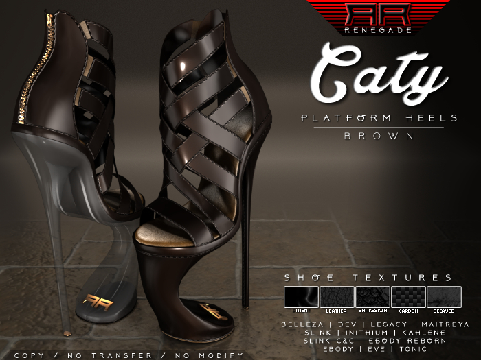 Second Life Marketplace - [Renegade] Caty Platform Heels - Brown