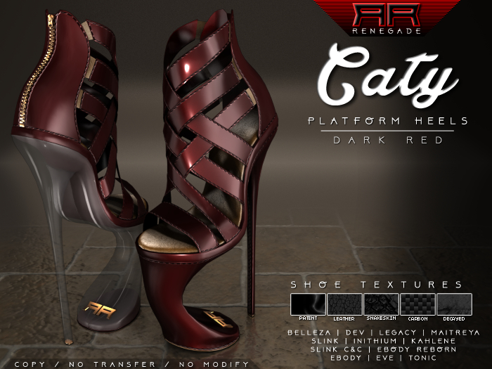 Second Life Marketplace - [Renegade] Caty Platform Heels - Dark Red