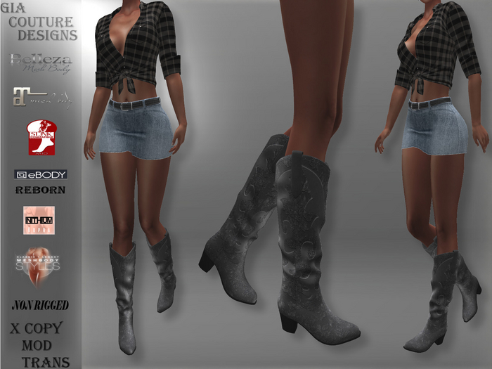 Second Life Marketplace - "GCD" Austin Cowgirl Boots Grey