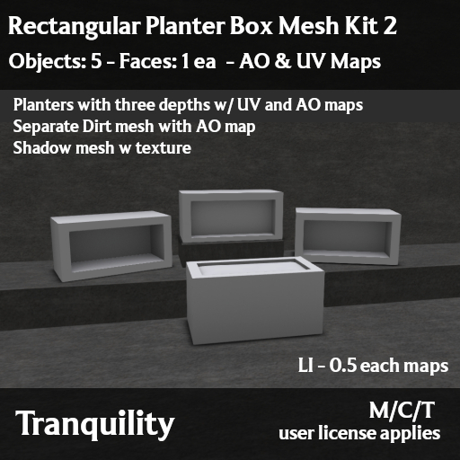 Second Life Marketplace - Tranquility - Rectangular Planter Box Mesh Kit 2