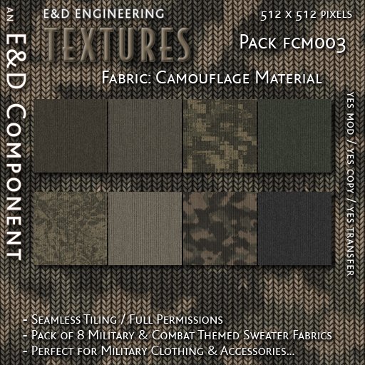 Second Life Marketplace - [FCM003] 8 Camo Fabric Textures Camouflage ...