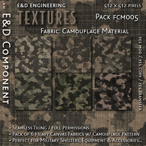 Second Life Marketplace - [FCM005] 6 Canvas Camo Fabric Textures Canvas ...