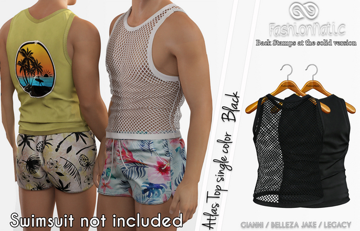 Second Life Marketplace - Atlas Male Top Black Fishnet/Solid ...