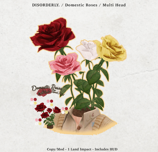 Second Life Marketplace - DISORDERLY. / Domestic Roses / Multi Rose Head