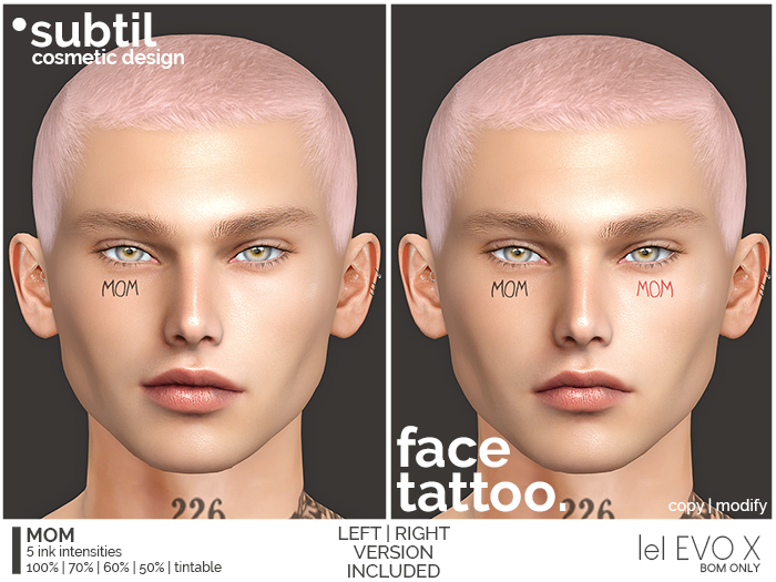 Second Life Marketplace - •subtil . MOM . lel EVO X . face tattoo
