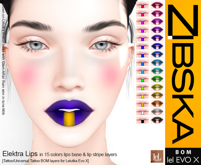 Second Life Marketplace - Zibska Evo X ~ Elektra Lips base and stripe ...