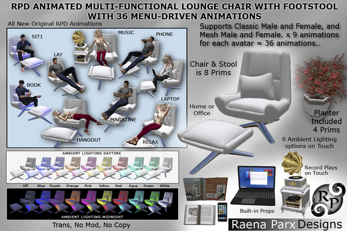 Second Life Marketplace - RPD ANIMATED MULTI-FUNCTIONAL LOUNGE CHAIR ...